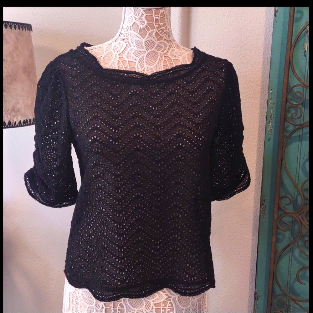 Joie Eyelet Scalloped Edge Blouse - Gem